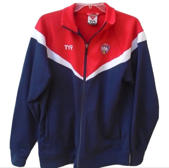 TYR | Jackets & Coats | Vintage Tyr Jacket Mens Blue Red Track Coat Usa ...
